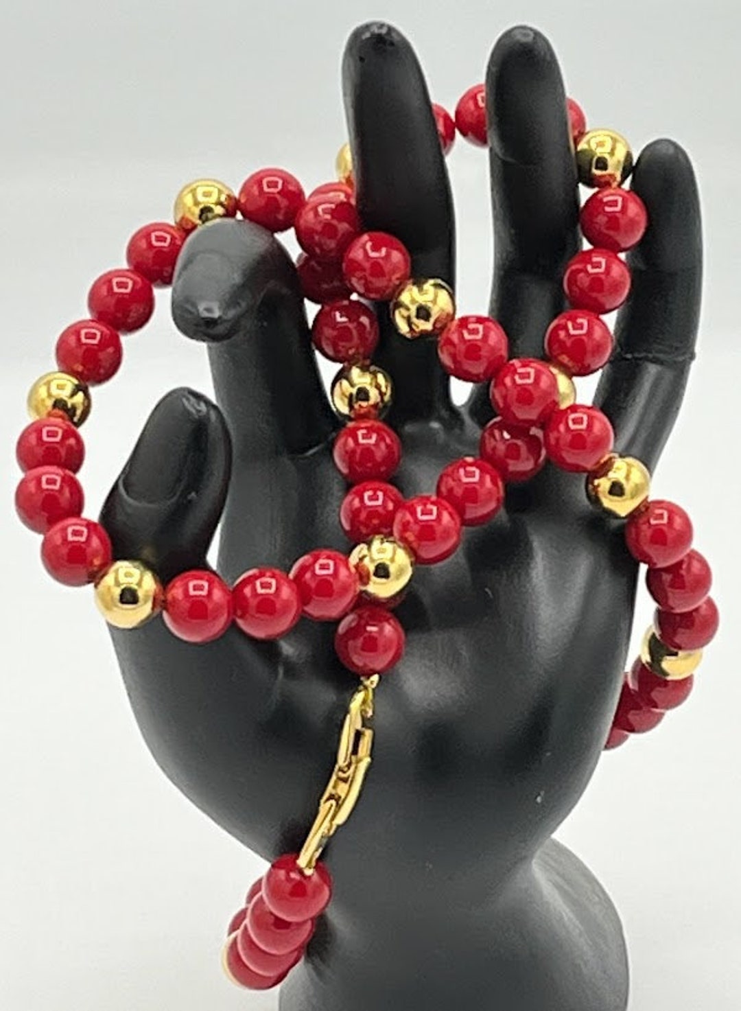 Napier Pat. 4.774.743. Vintage Beaded Necklace Red and Gold Length # 24 ...