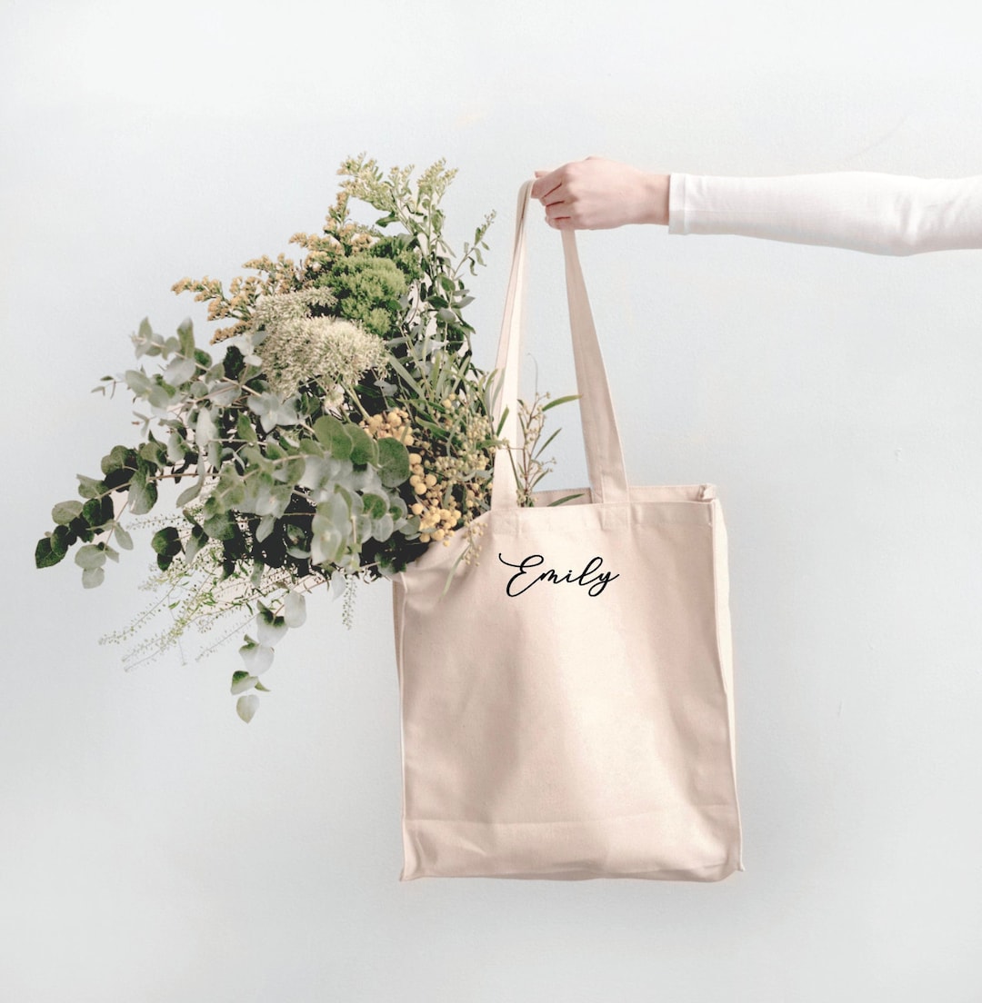 Personalized Canvas Tote Bag // Custom Name Embroidered Canvas Tote Bag ...