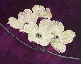 Pink Dogwoods Art Watercolor Painting Print by Cathy Hillegas, 8x10 ...
