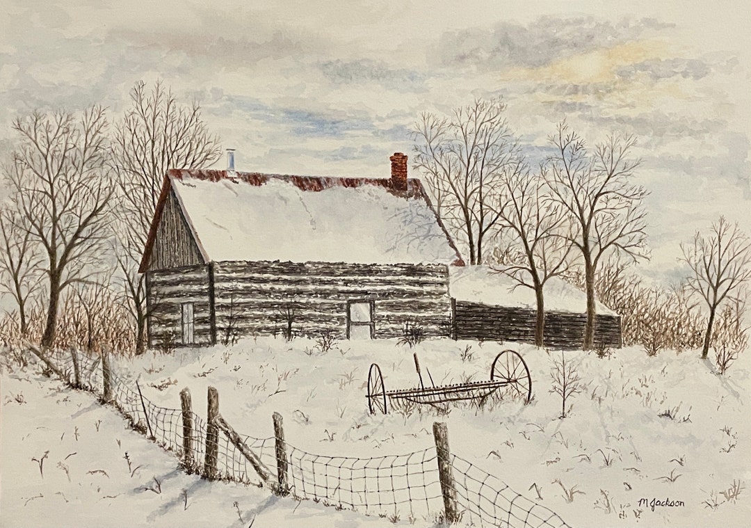 Snowy Homestead, Watercolor Print - Etsy