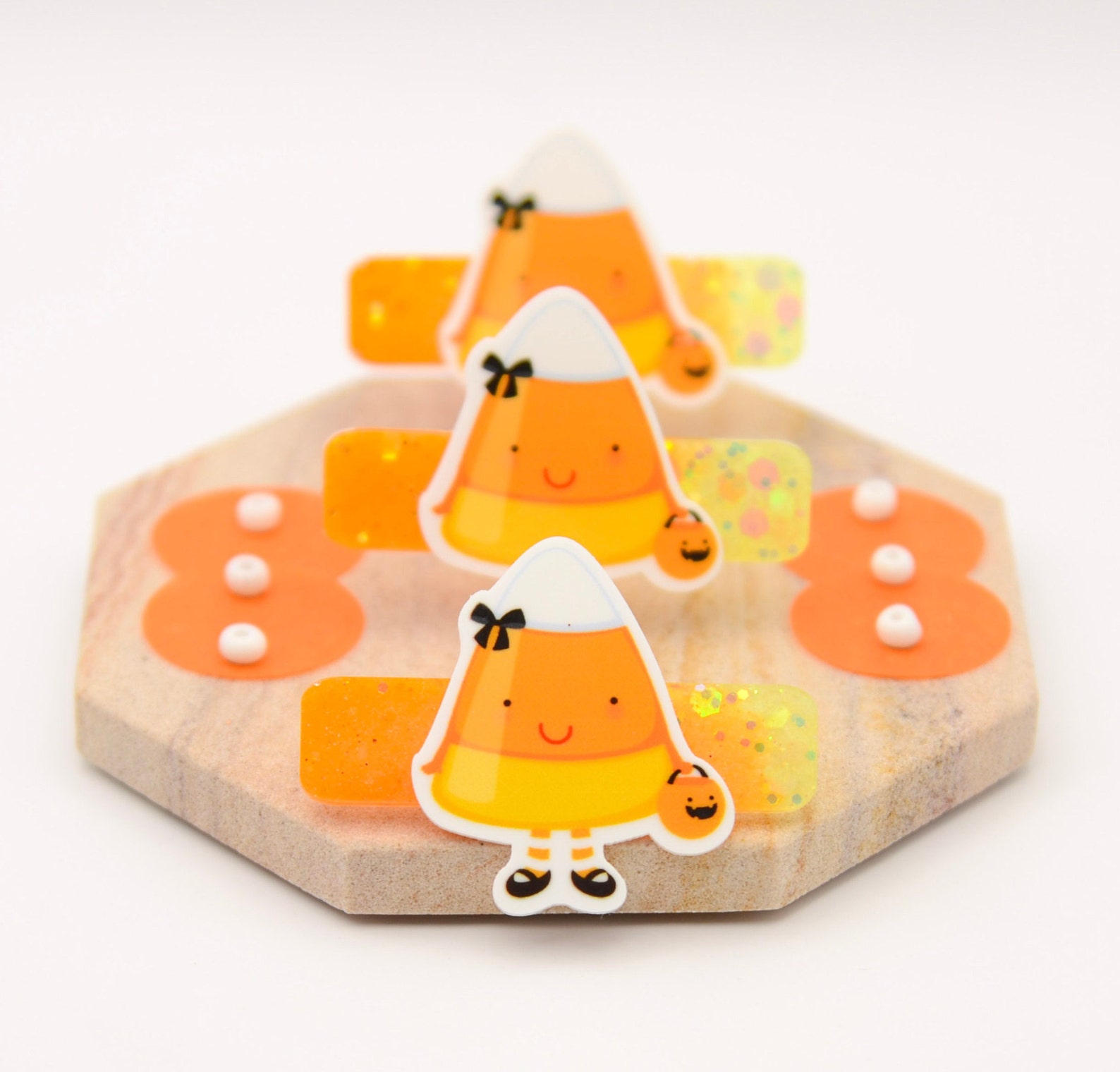 Candy Corn Girl Clips | Orange and Yellow Glittery Resin Bars With a ...