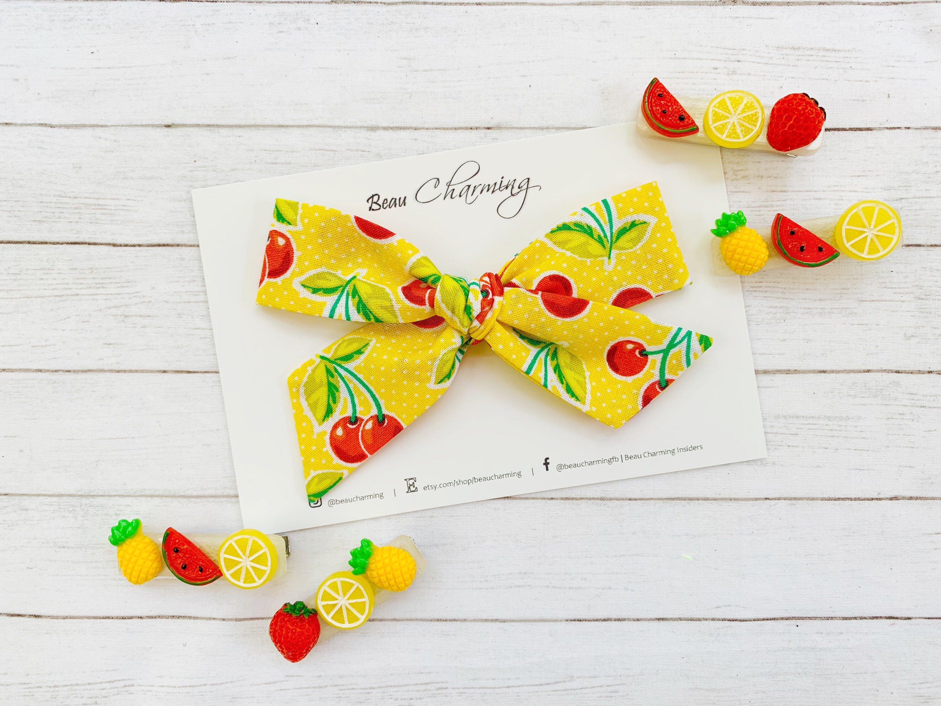 Summer Cherry Bow Bright Happy Yellow Cotton Bow With - Etsy