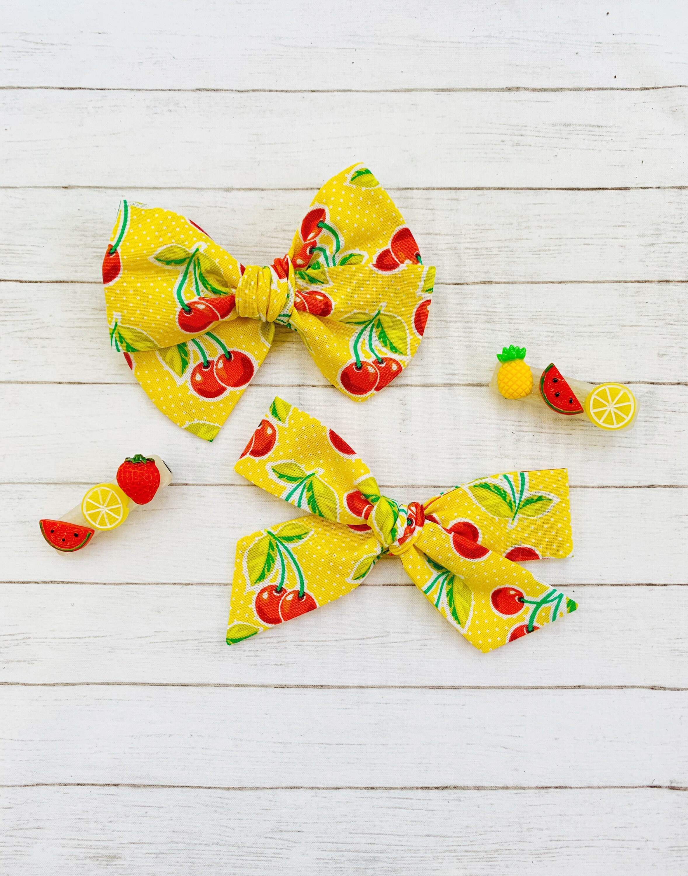 Summer Cherry Bow Bright Happy Yellow Cotton Bow With | Etsy