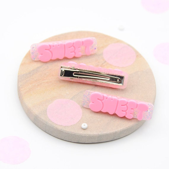 Sweet Clip Pale Pink Sparkly Resin Bars With Bright Pink - Etsy UK