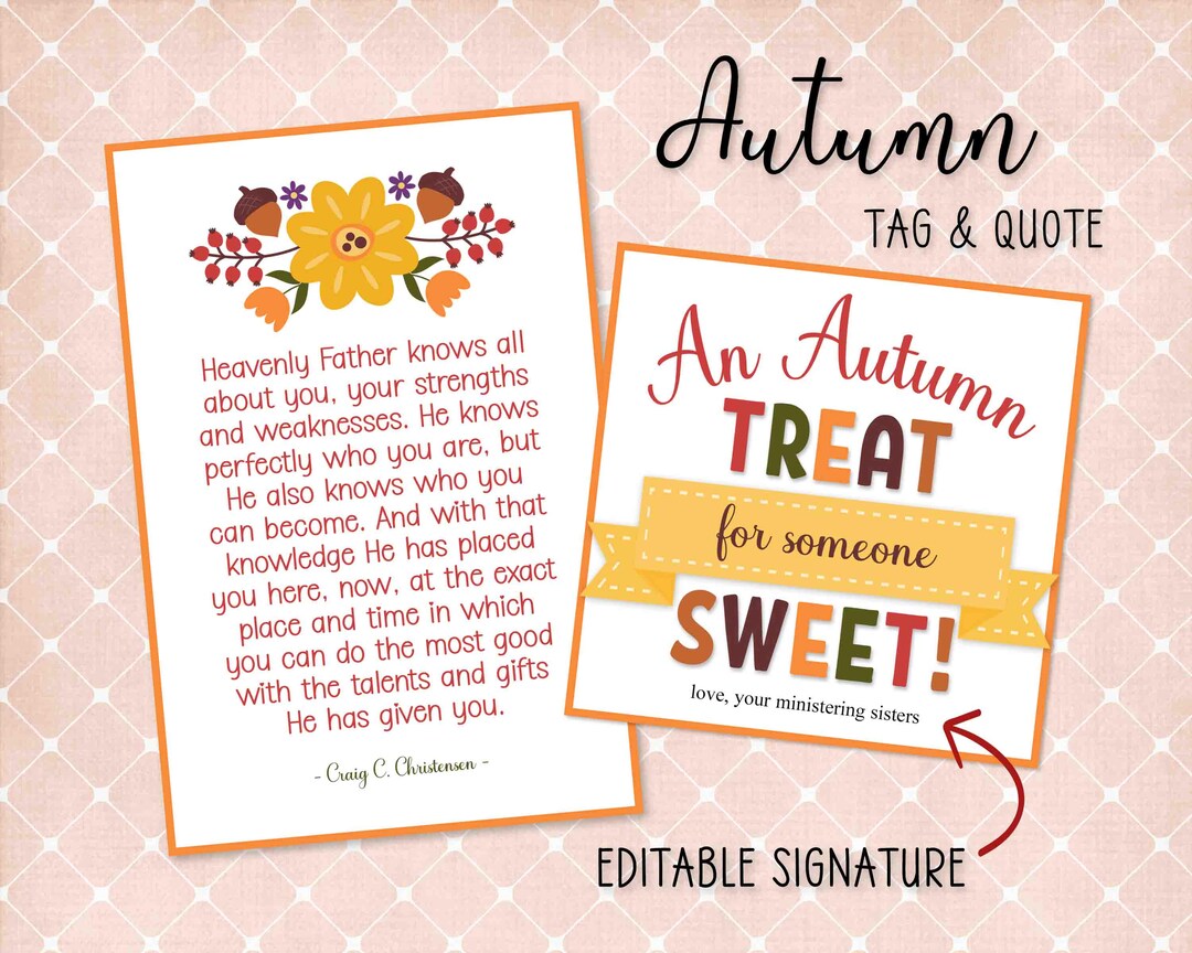 Fall Ministering Gift Tag: LDS Quote, Editable Signature (digital ...