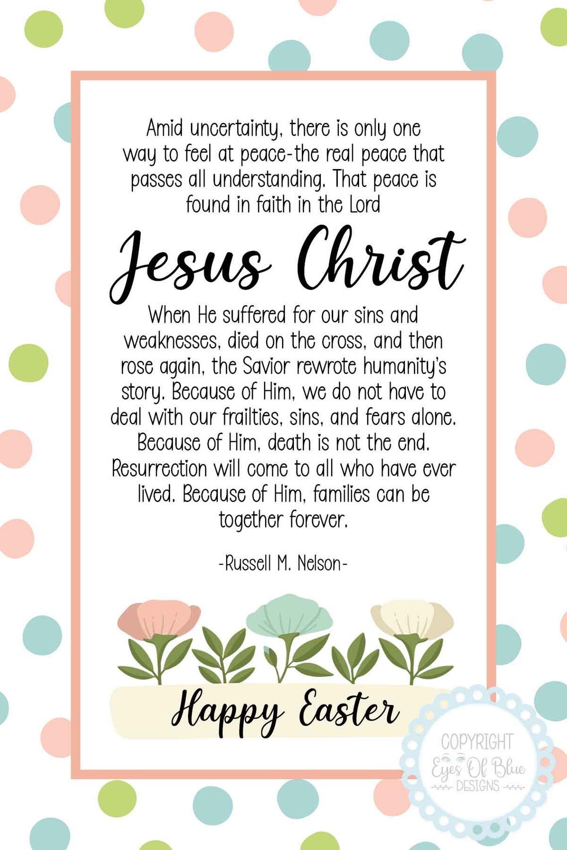 Because of Him LDS Easter Printable Easter Ministering Card LDS Ward ...