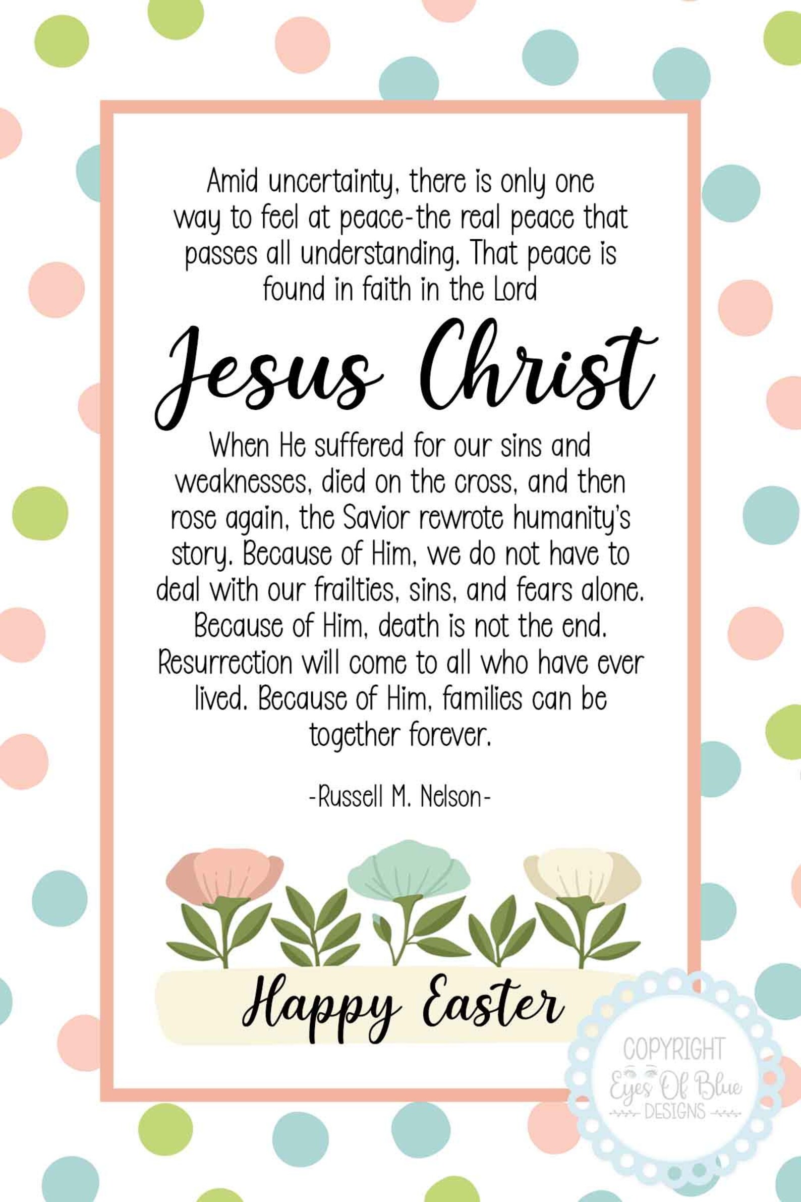 Because of Him LDS Easter Printable Easter Ministering Card LDS Ward ...
