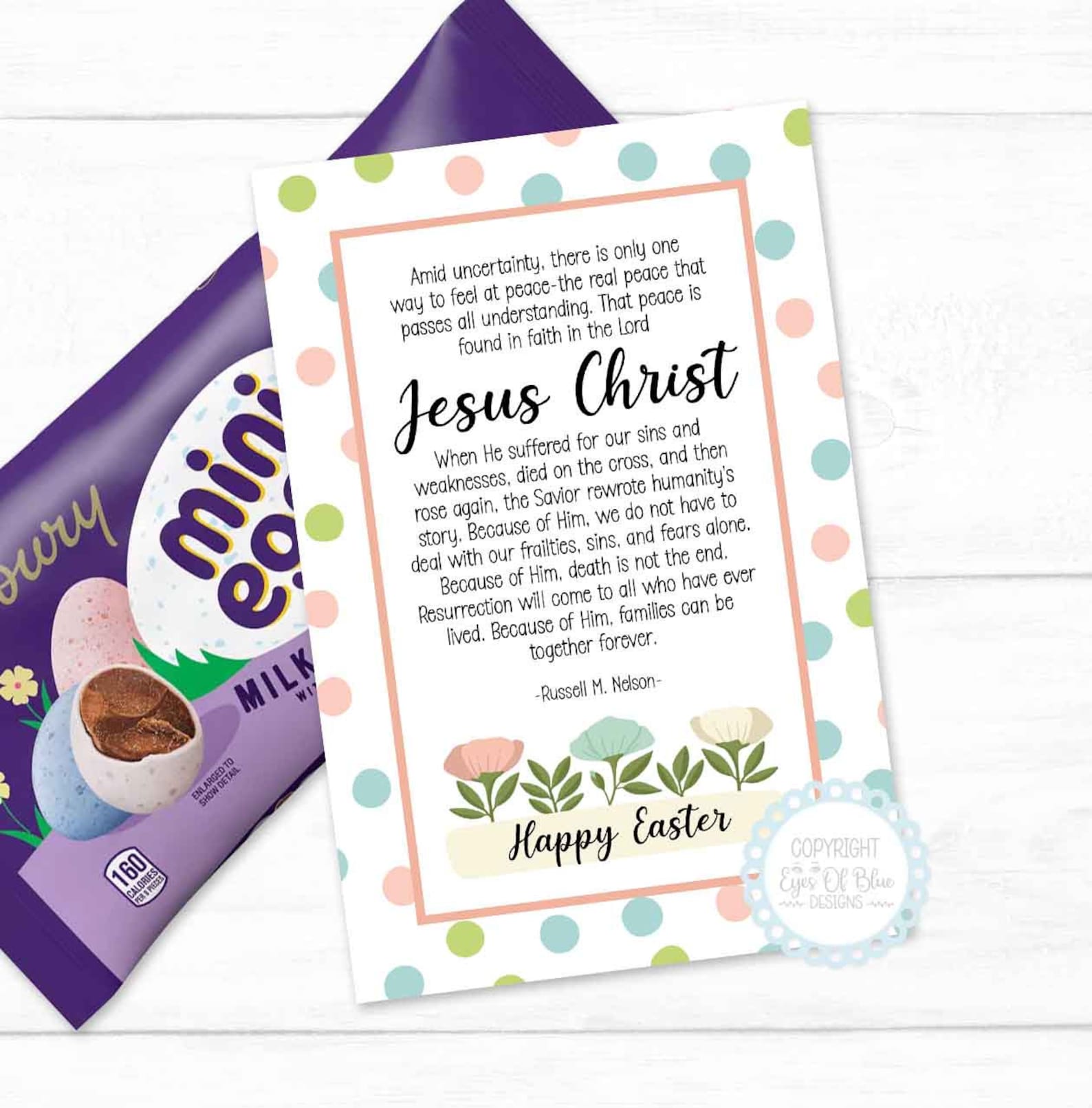 Because of Him LDS Easter Printable Easter Ministering Card LDS Ward ...