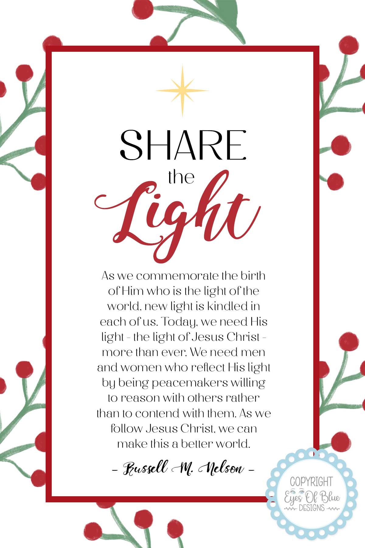 LDS Christmas Printable: "share the Light" Quote (digital Download) - Etsy