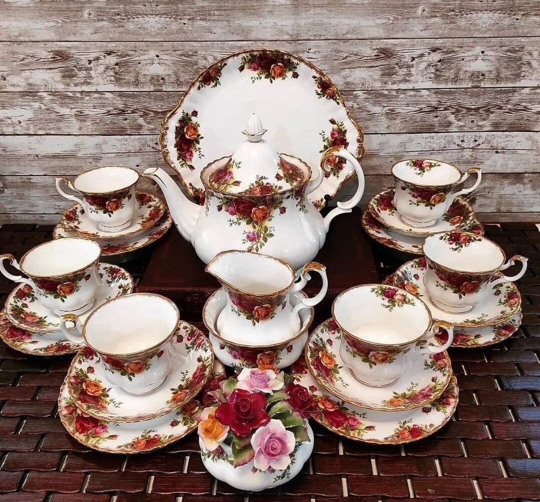Vintage Royal Albert Old Country Rose Teaset 22pcs Rare Made in England ...