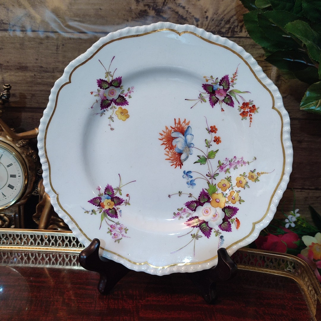 19th Century coalport Plate.decorated With Flowers and Having Shaped ...