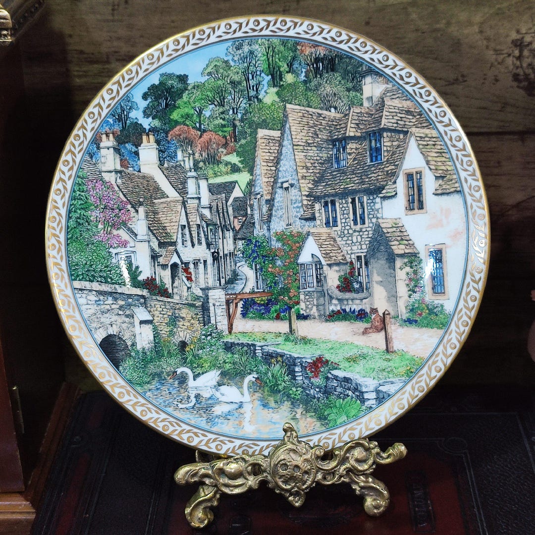 Vintage Royal Worcester castle Combe by Sue Scullard Deco Plate Boxed ...