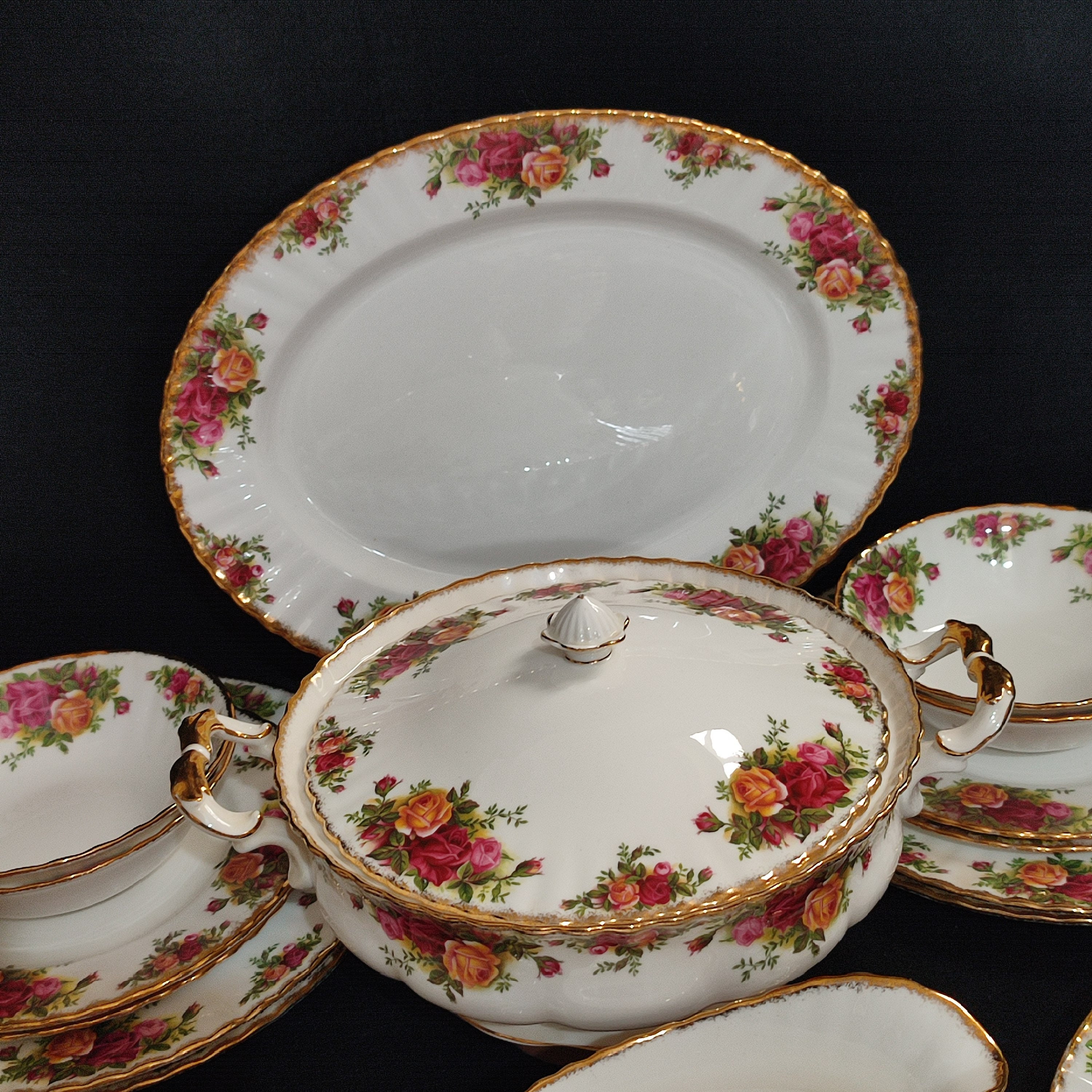 Vintage Royal Albert Old Country Roses Dinner Set 24 Pieces Fine Bone ...