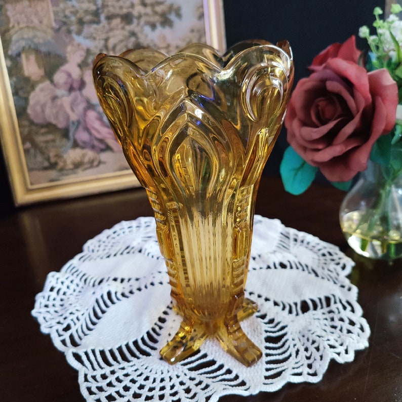 Vintage Art Deco Amber Glass Vase - Etsy