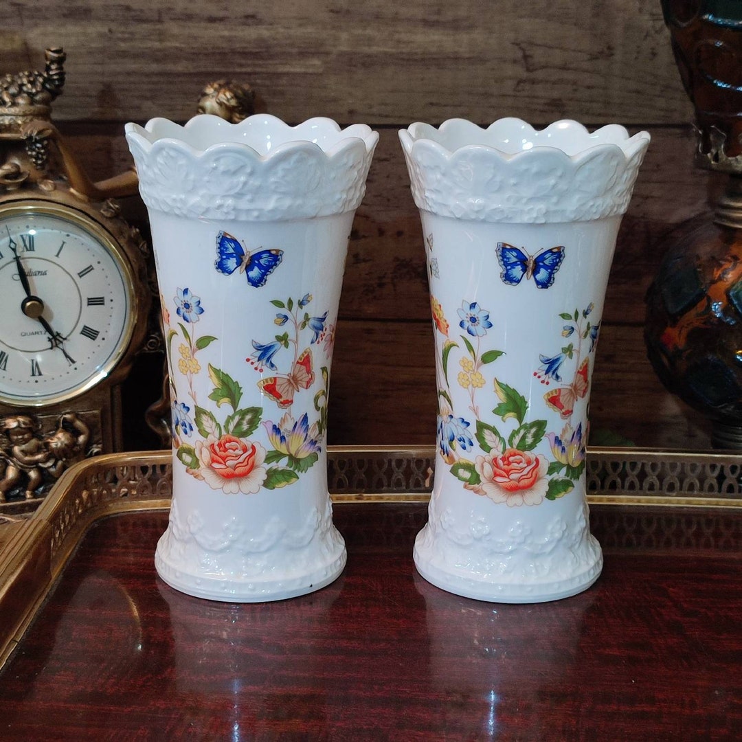 Pair Of Aynsley Cottage Garden Vase 16cm High Fine Bone China Etsy Uk
