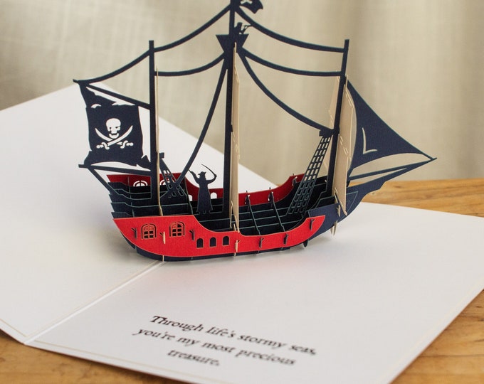 Black Ship Pop up Pirate Ship Birthday Card Funny Caribbean Pirate Ship ...