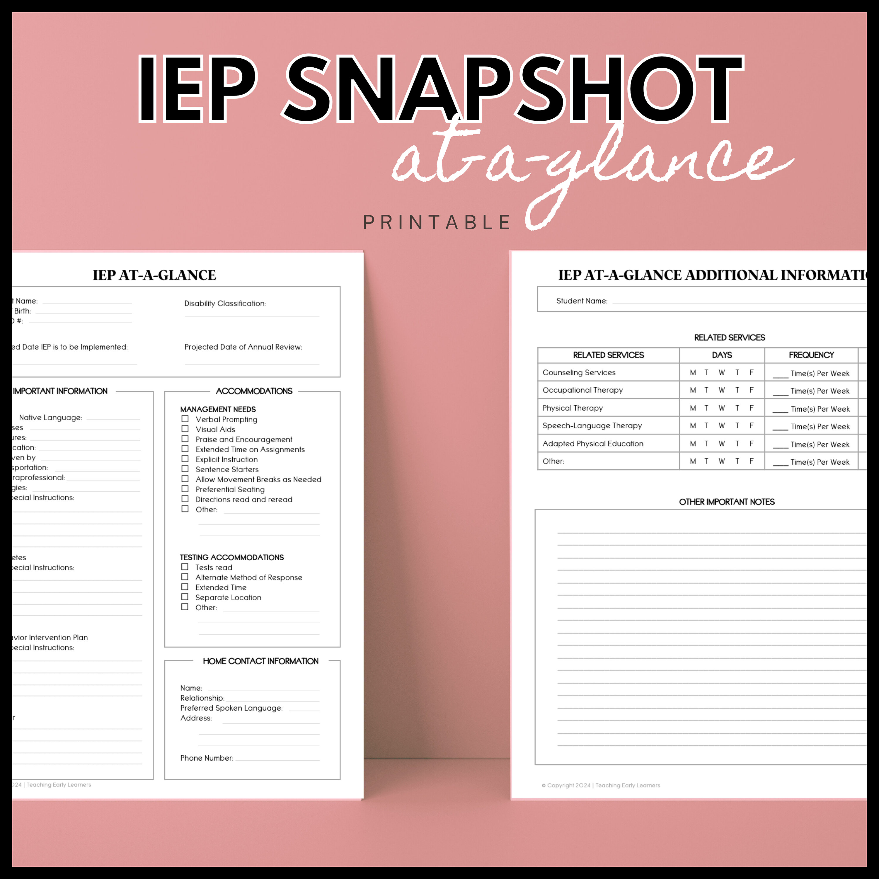 IEP Snapshot, IEP At-a-glance, IEP Organization Pages, Special ...