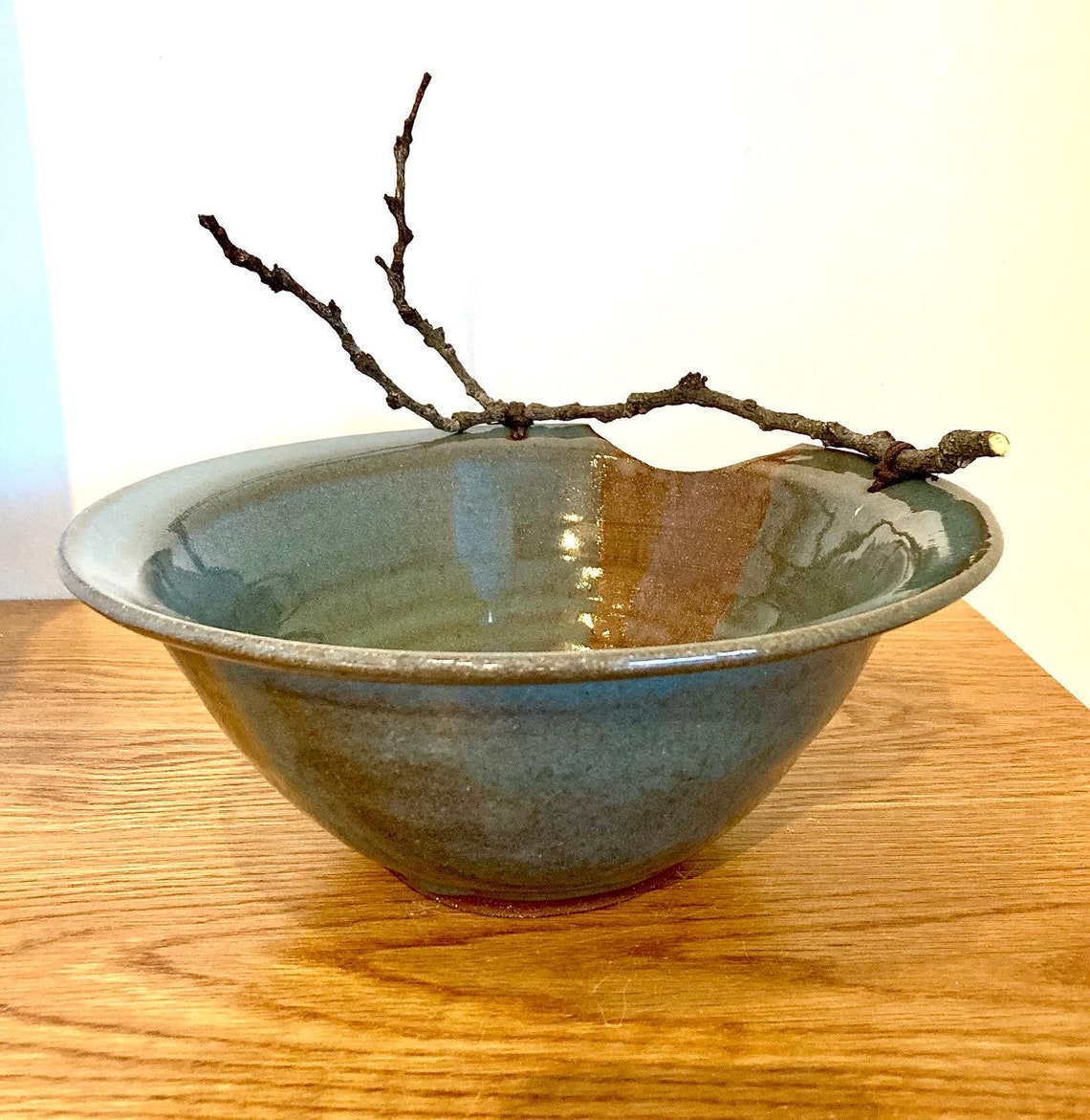 SOLD. Stoneware Bowl With Twig Accent - Etsy