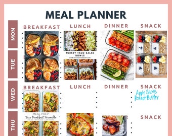 Colorful Custom Meal Plan PDF Printable BUNDLE, Grocery List, Meal ...