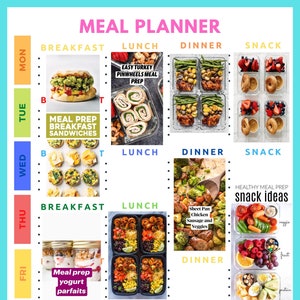 Colorful Custom Meal Plan PDF Printable BUNDLE, Grocery List, Meal ...