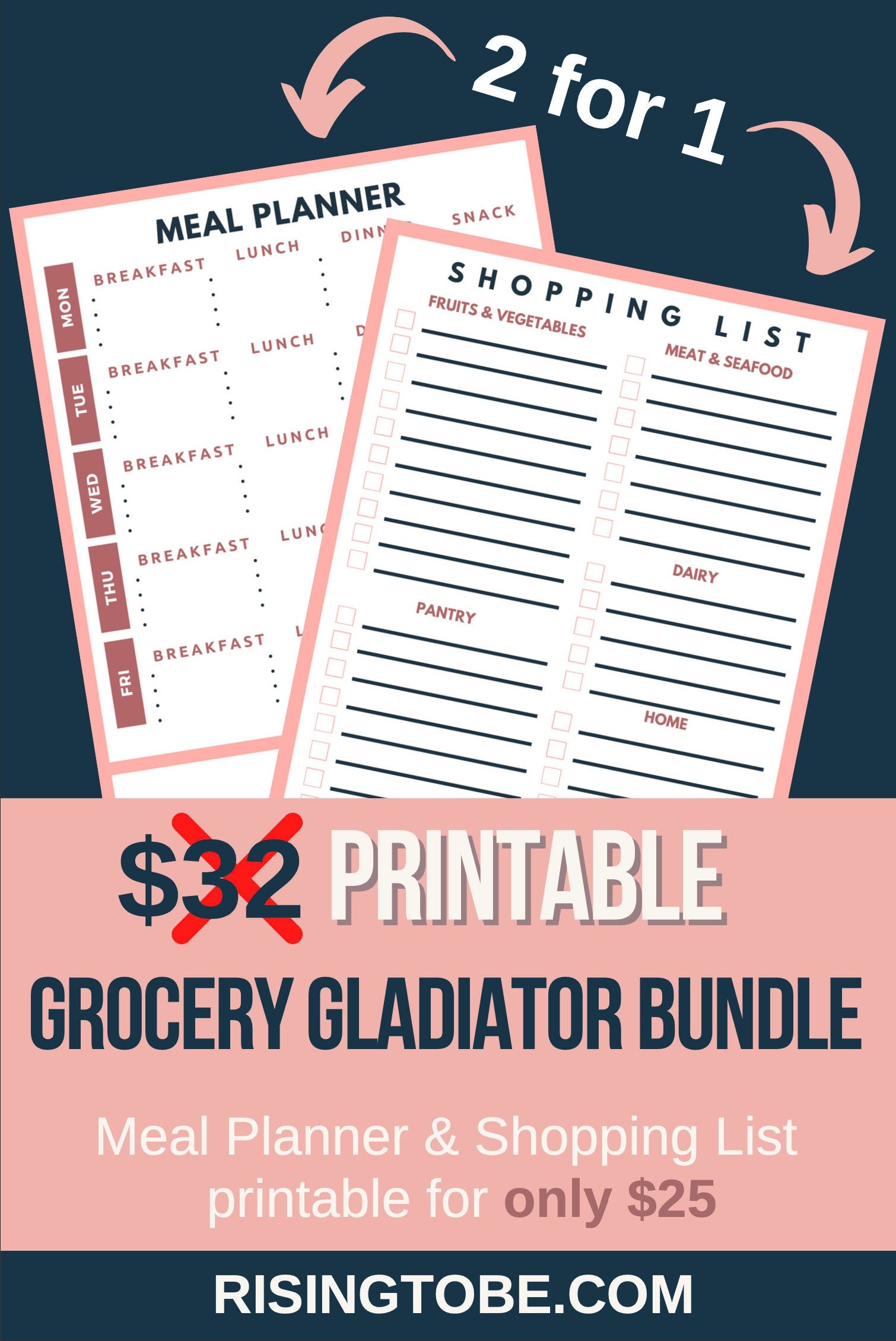 Pink Custom Meal Plan PDF BUNDLE, Grocery List, Meal Planner, Meal Prep ...