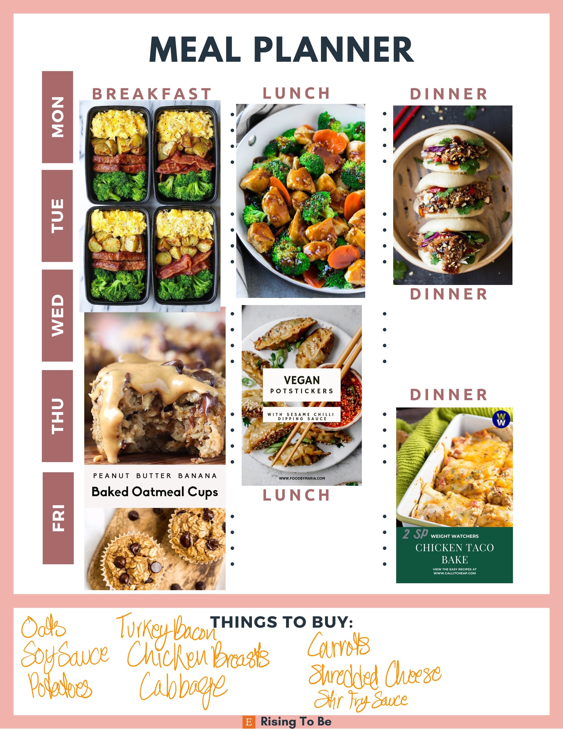 Pink Custom Meal Plan PDF BUNDLE, Grocery List, Meal Planner, Meal Prep ...
