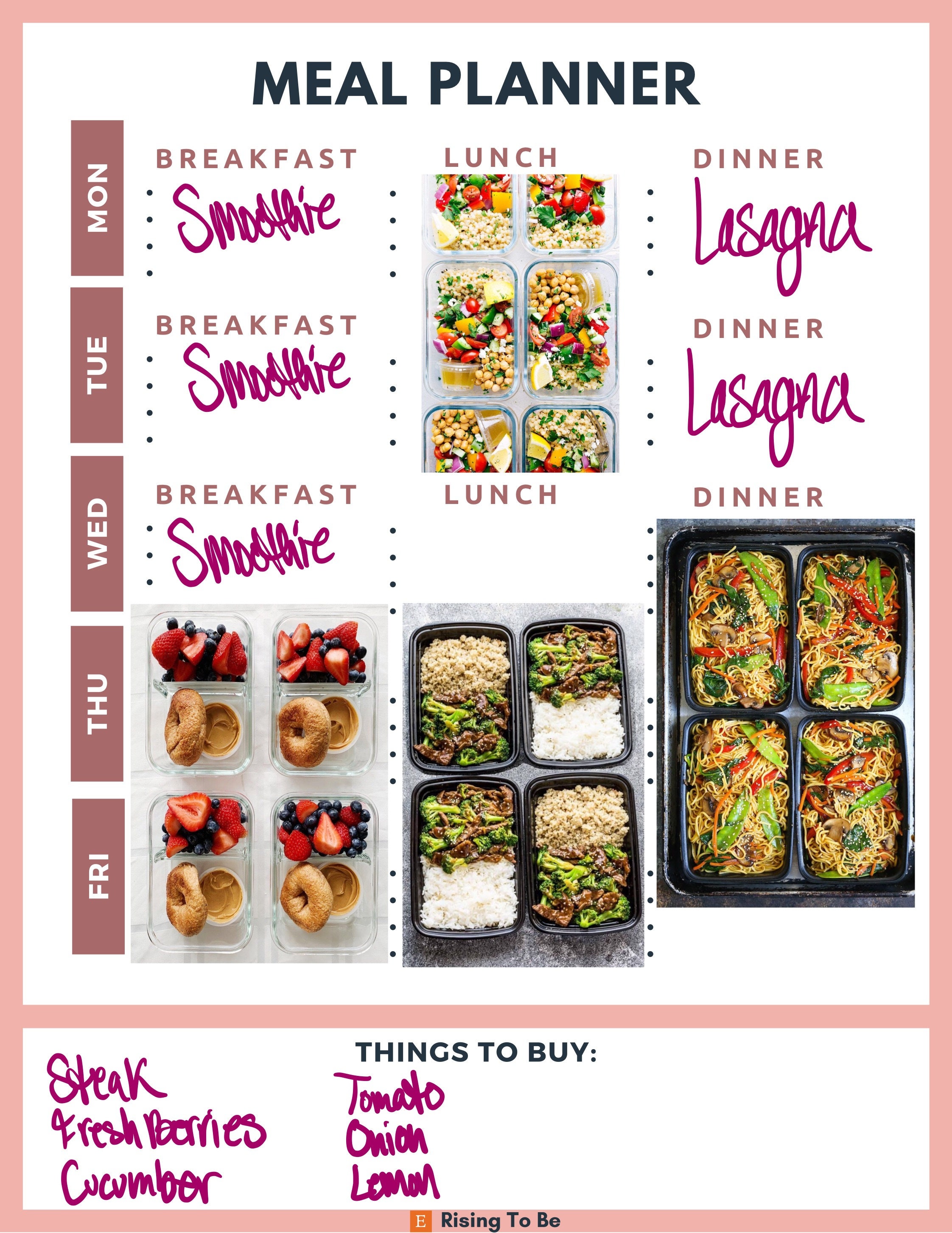 Pink Custom Meal Plan PDF BUNDLE, Grocery List, Meal Planner, Meal Prep ...