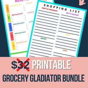 Colorful Custom Meal Plan PDF Printable BUNDLE, Grocery List, Meal ...