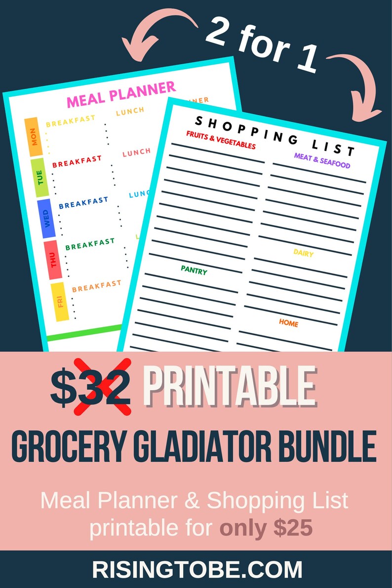 Colorful Custom Meal Plan PDF Printable BUNDLE, Grocery List, Meal ...