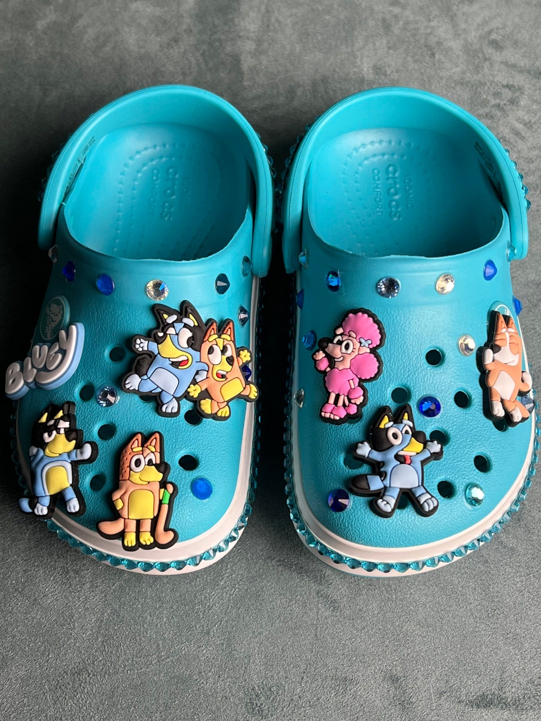 Custom Crocs, Bluey Inspired, Bedazzled Shoes With Croc Charms and ...