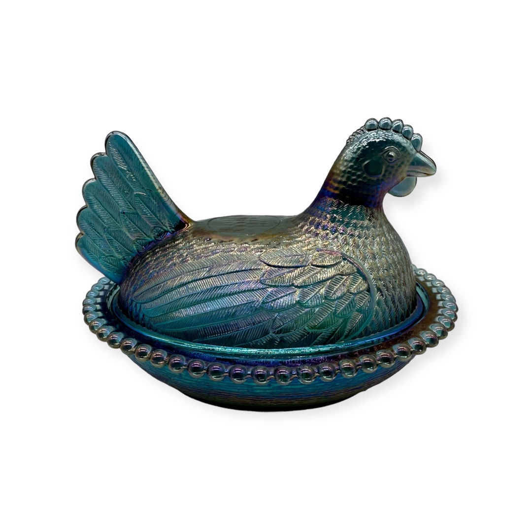 VTG Hen on Nest Iridescent Blue Purple Indiana Carnival Glass 7 Long - Etsy