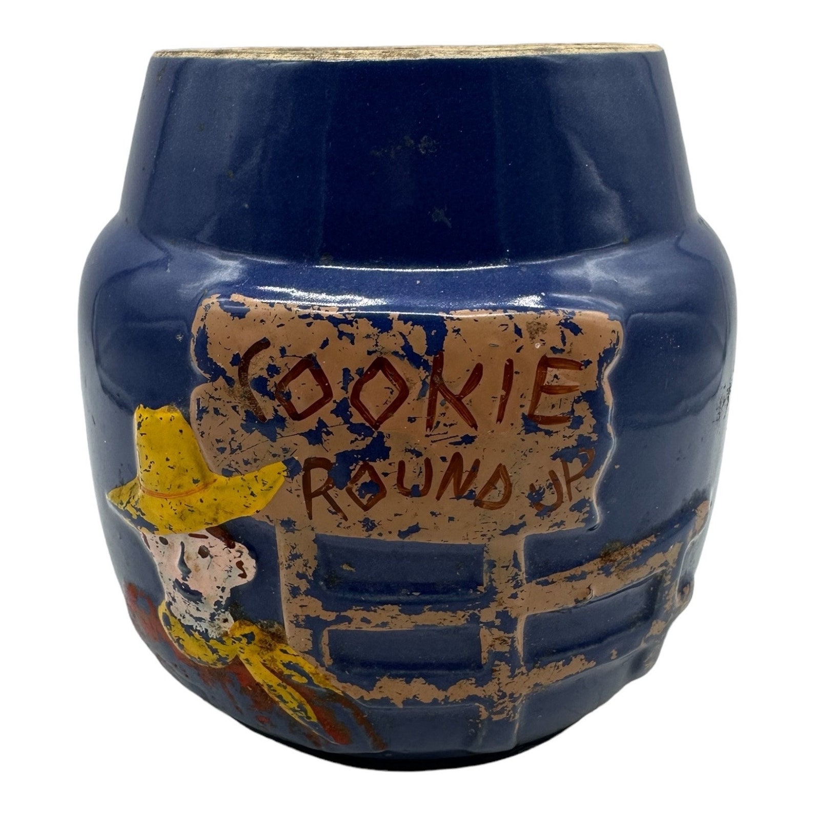 Vintage Cowboy Cookie Jar Ceramic Round up Blue Western BASE ONLY No ...