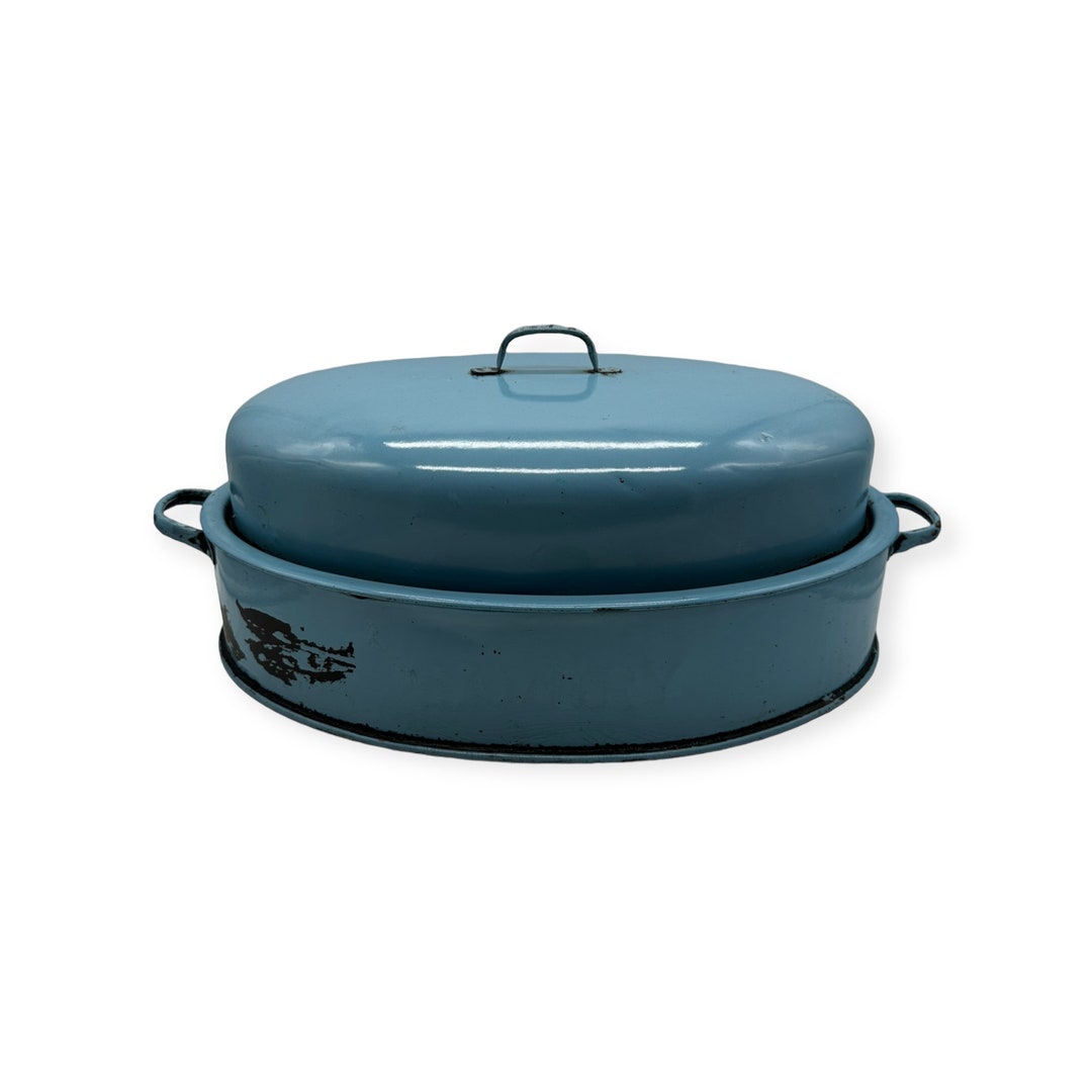 VTG Savory Roasting Pan Robin Egg Blue Farmhouse Enamelware Roaster 17 ...