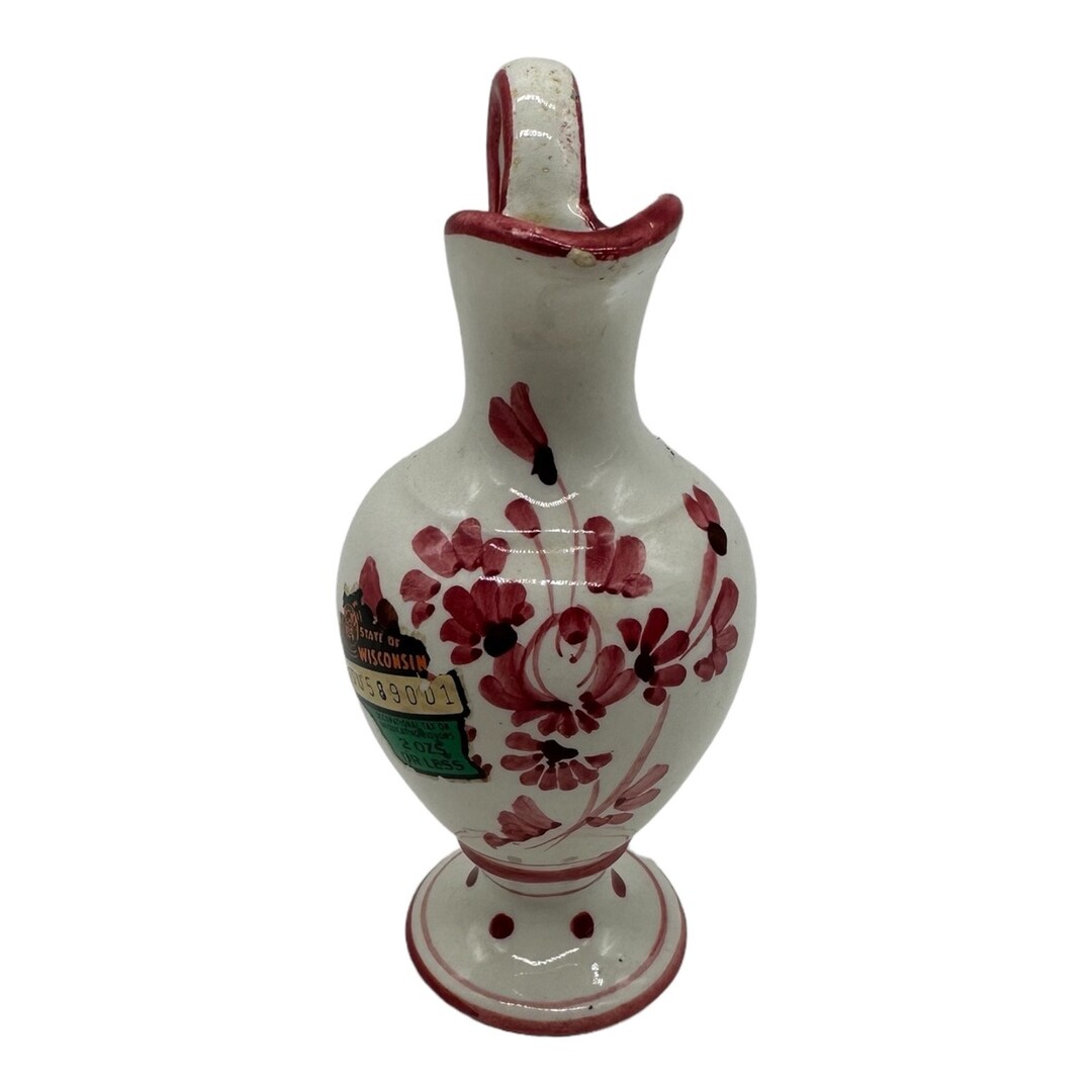 VTG Garnier Red Floral Pitcher Decanter EMPTY Creme De Menth Bottle 1.5 ...