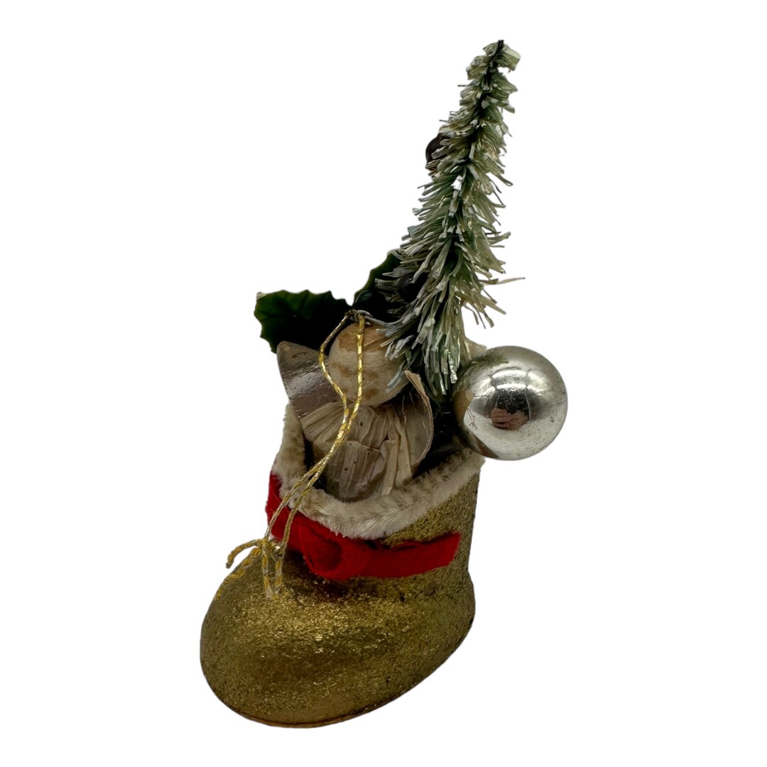 Vintage Putz Chenille Angel in Boot With Tree Ornament Cardboard 3.75 ...