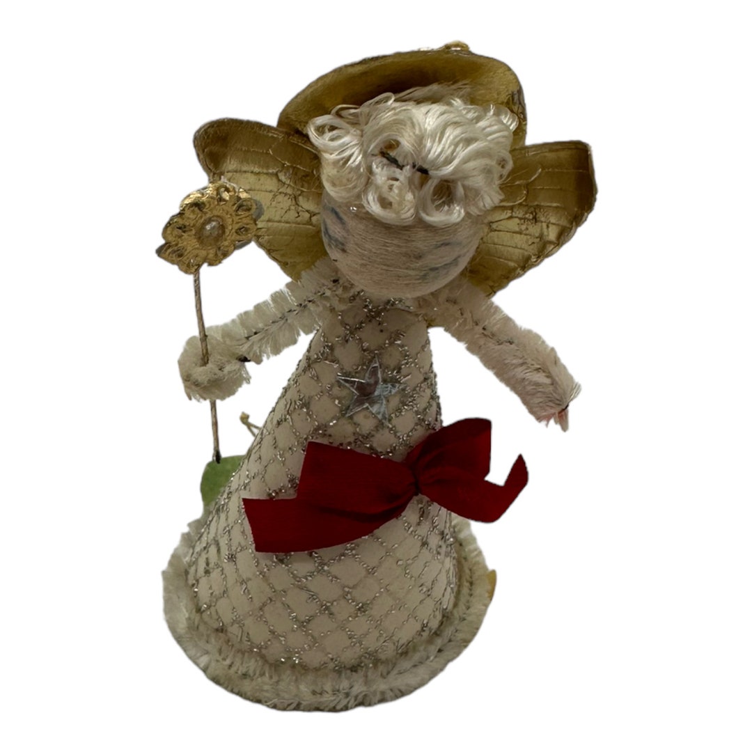 Vintage Putz Chenille Angel With Wand Christmas Ornament Cardboard 2.75 ...