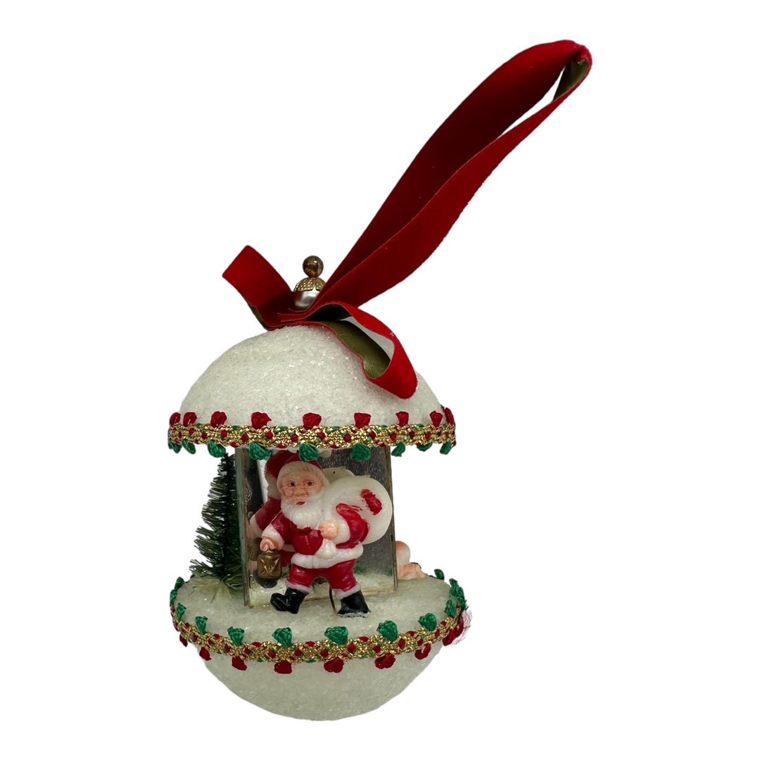 Vintage Styrofoam Handmade Christmas Ornament Mirror Santa Tree Deer 4. ...