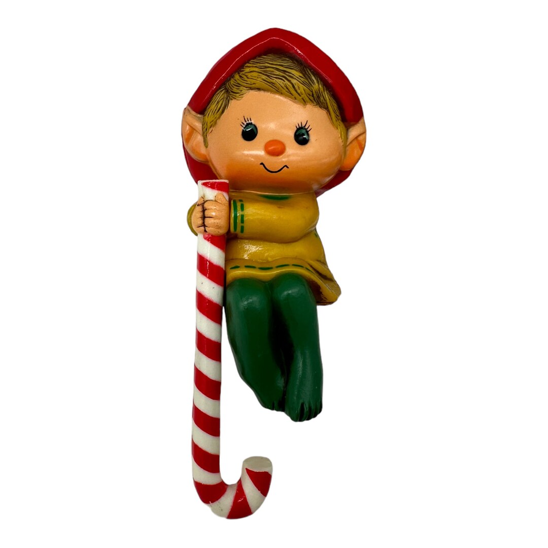 VTG 80s Hallmark Elf Holding Candy Cane Shelf Christmas - Etsy