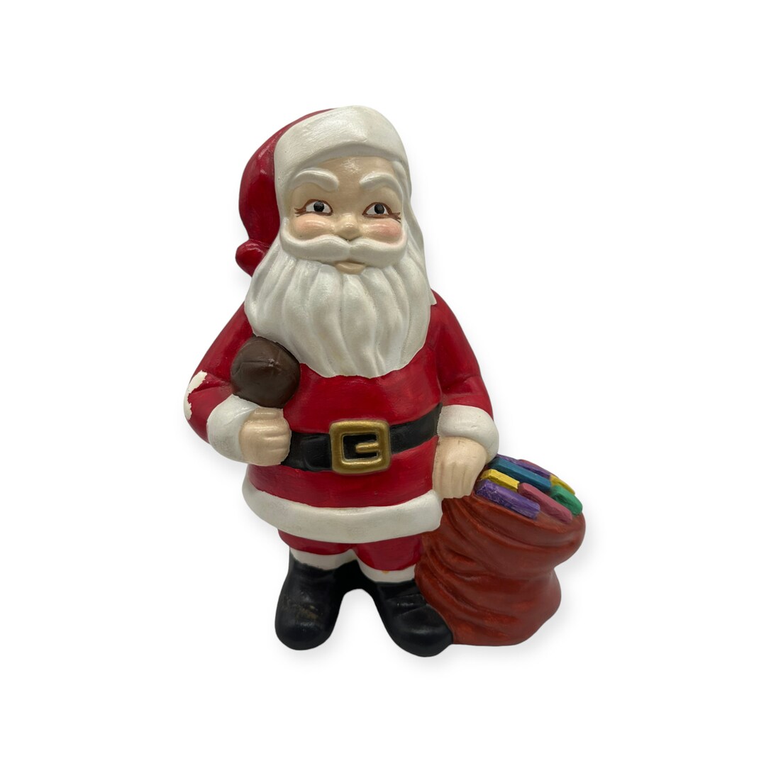 VTG 70s Chalkware Plaster Santa Claus W/ Toy Bag Christmas Statue ...