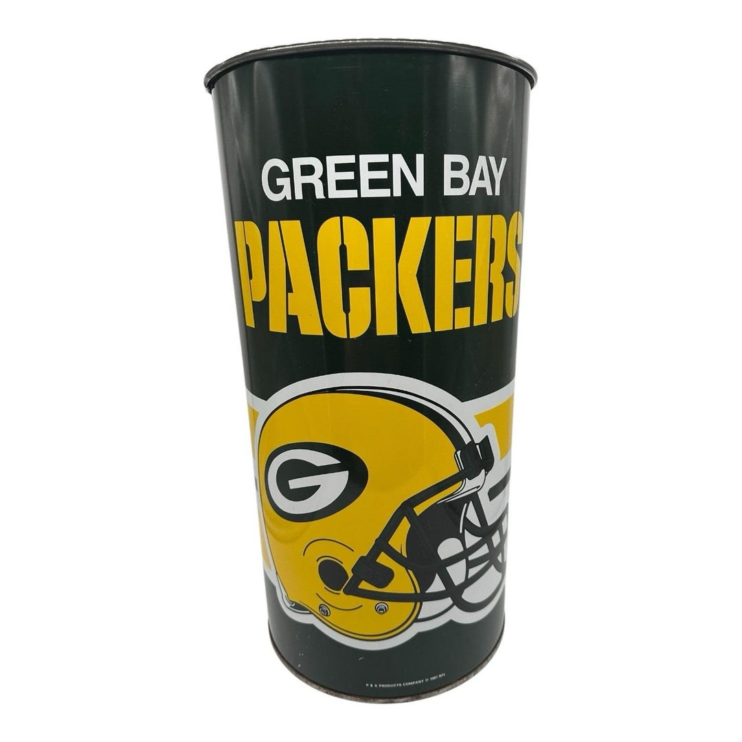 Vintage Green Bay Packers Metal Trash Garbage Can P&K Products 1991 19. ...