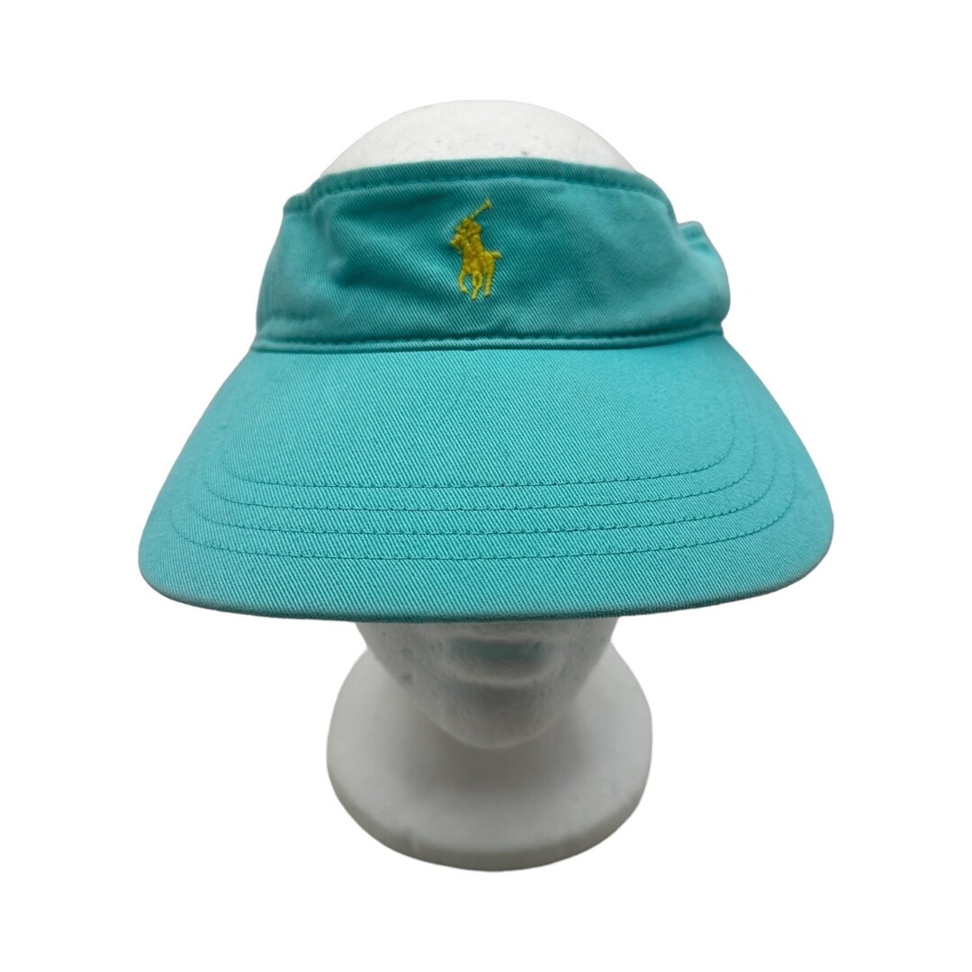 VTG Polo Ralph Lauren Golf Visor Aqua Blue Yellow Pony Logo Adjustable ...