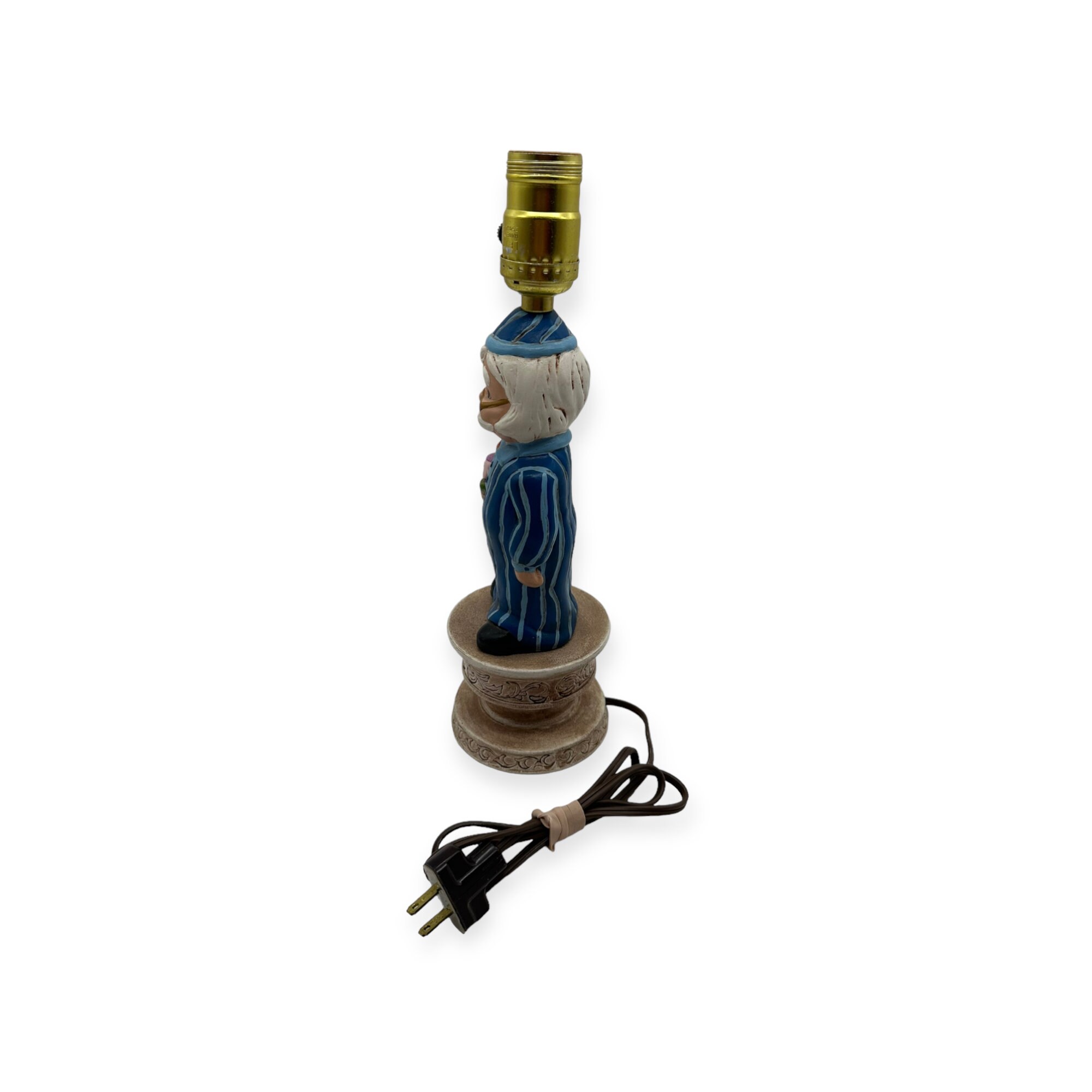 VTG 1970's Old Man Grandpa in Blue Pajamas Lamp Ceramic Hand Painted 13 ...