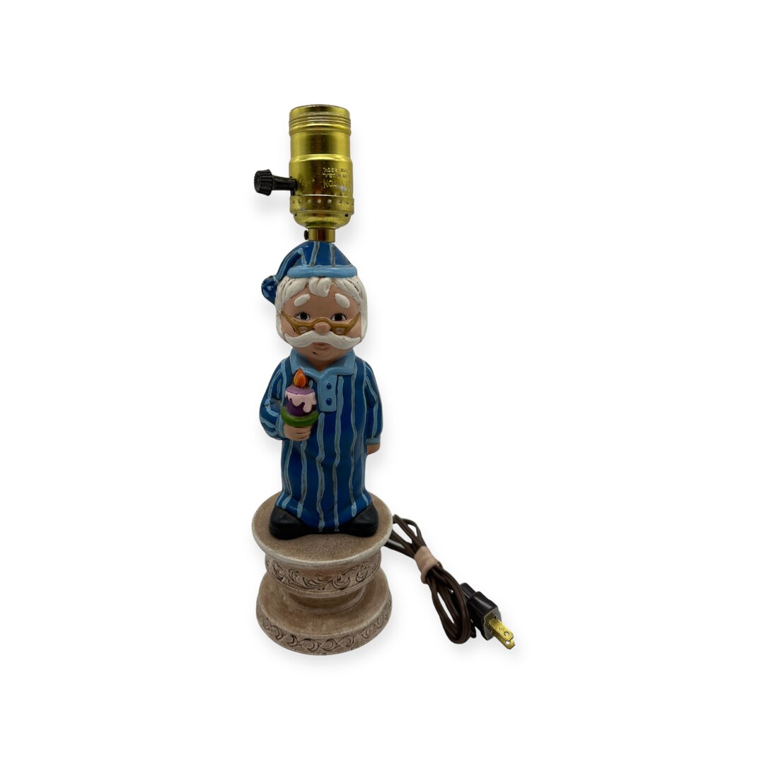 VTG 1970's Old Man Grandpa in Blue Pajamas Lamp Ceramic Hand Painted 13 ...