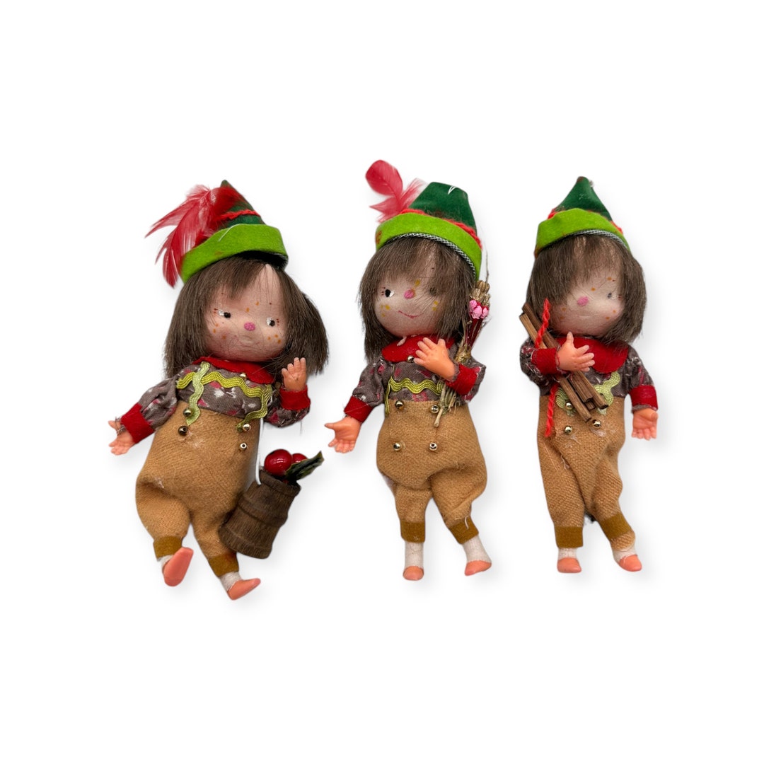 Set If 3 VTG Felted Christmas Elves Ornaments Pilgrims Hong Kong 5.5 ...