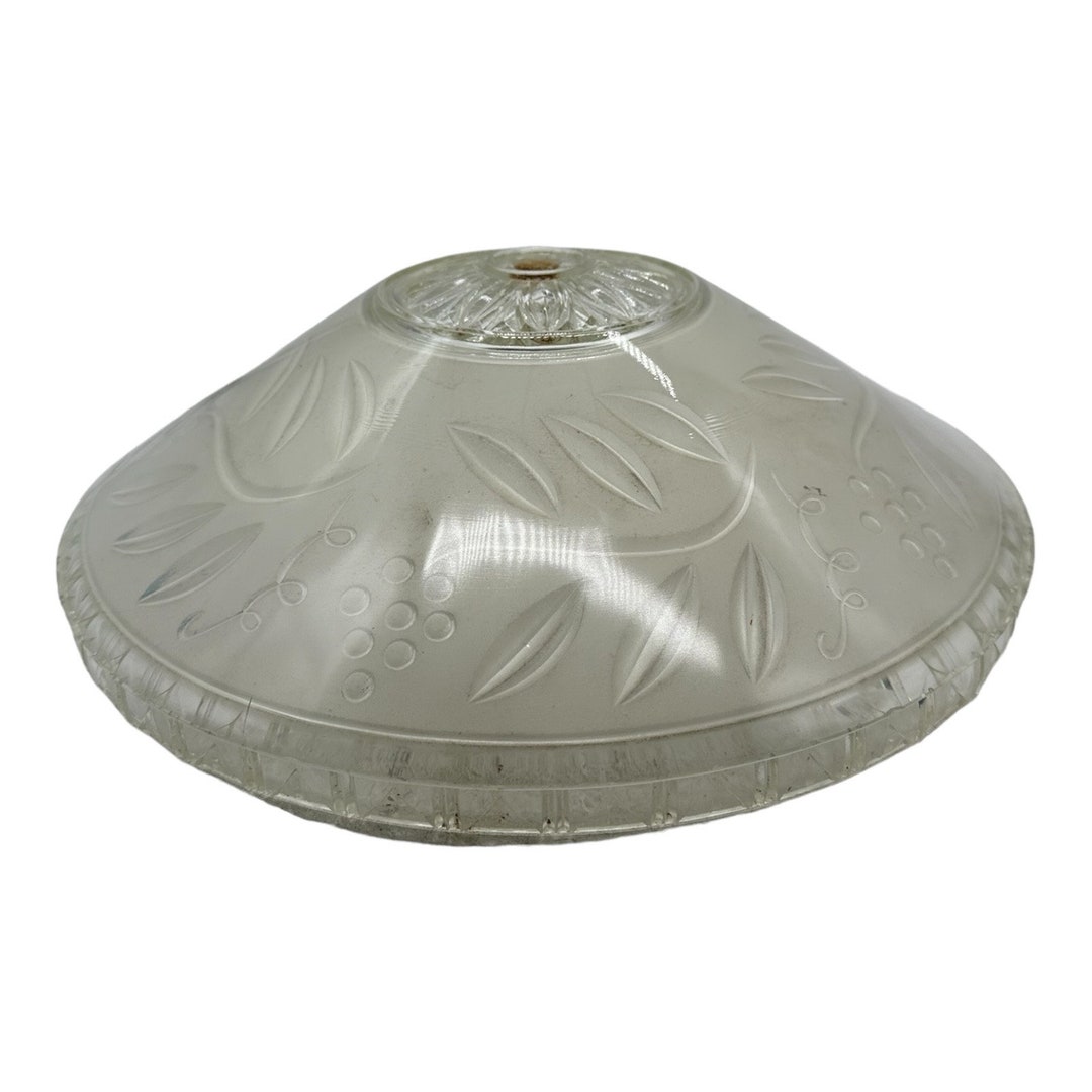 VTG Ceiling Fixture Light Shade Cover Frosted Clear 12 1/4” Heavy Glass ...