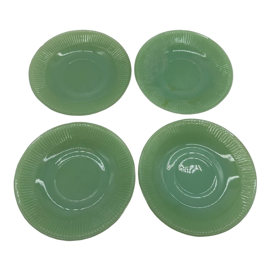 Set of 4 VTG Anchor Hocking Jane Rae Ribbed Jadeite Saucer Plate 5.75 ...