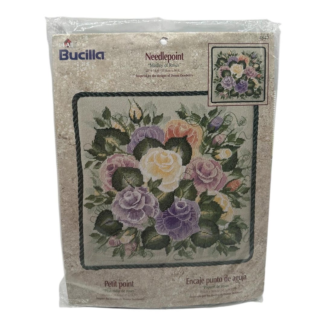 Bucilla Needlepoint Petit Point Medley of Roses 4847 Kit Wool Yarn 14 ...