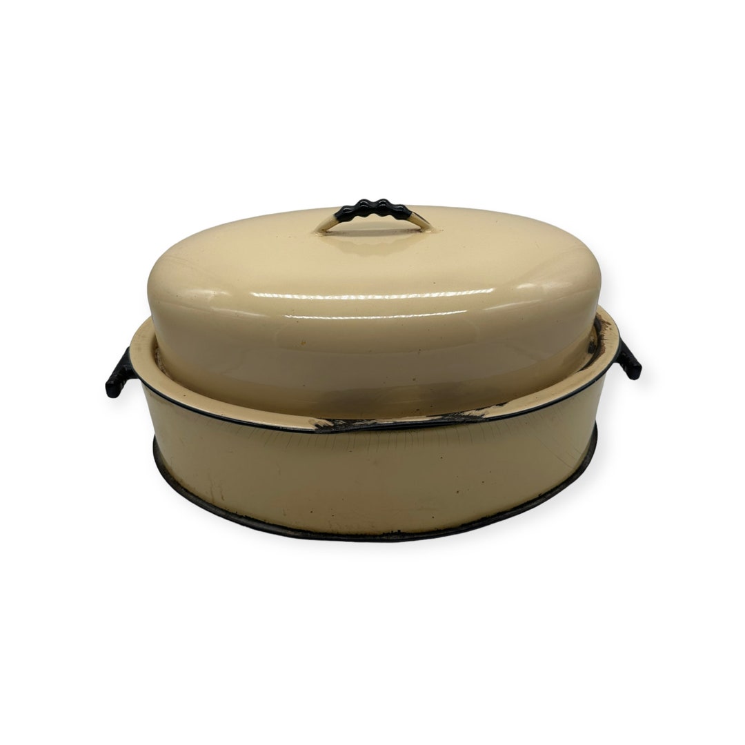 VTG Vollrath Kook King Enamelware Oval Roaster Roasting Pan Beige W ...