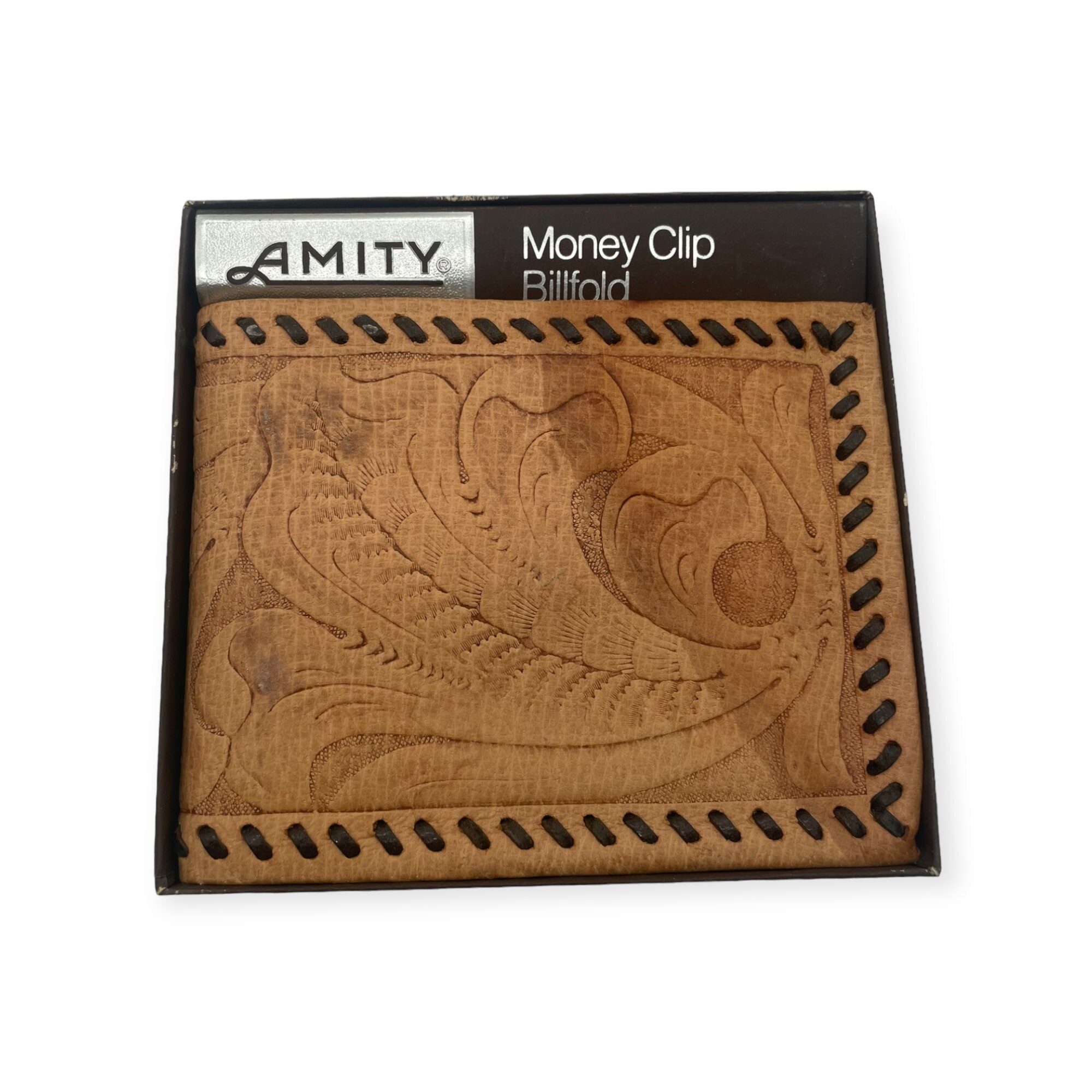 Vintage Amity Tooled Natural Leather Billfold Bi-fold Brown - Etsy