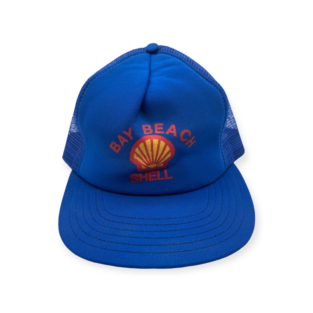 VTG 80s 90s Bay Beach Shell Gasoline Gas Station Blue Snapback Hat Cap ...
